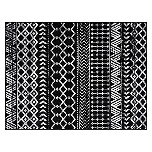 CAMILSON Boho Moroccan Area Rug, 2x3 Geometric Diamond Design for Entryway Mats, Living Area Entryways Rugs, Black/White Bohemian Indoor Carpet