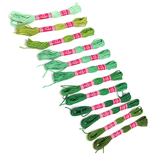 Embroidery Floss Set, Colorful Heavy Duty 12 Strands Polyester Exquisite Craft Tool Family Friend Kids Boys Girls Crafts (Green)