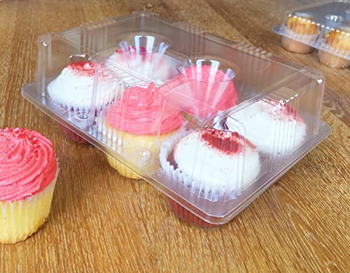 4U'LIFE 6 Compartment Crystal Clear Dome Lid Hinged Cupcake/Muffin Container,Cupcake carrier, Packaging Transporter, Cupcake Trays, Cupcake Holders-Pack of 10