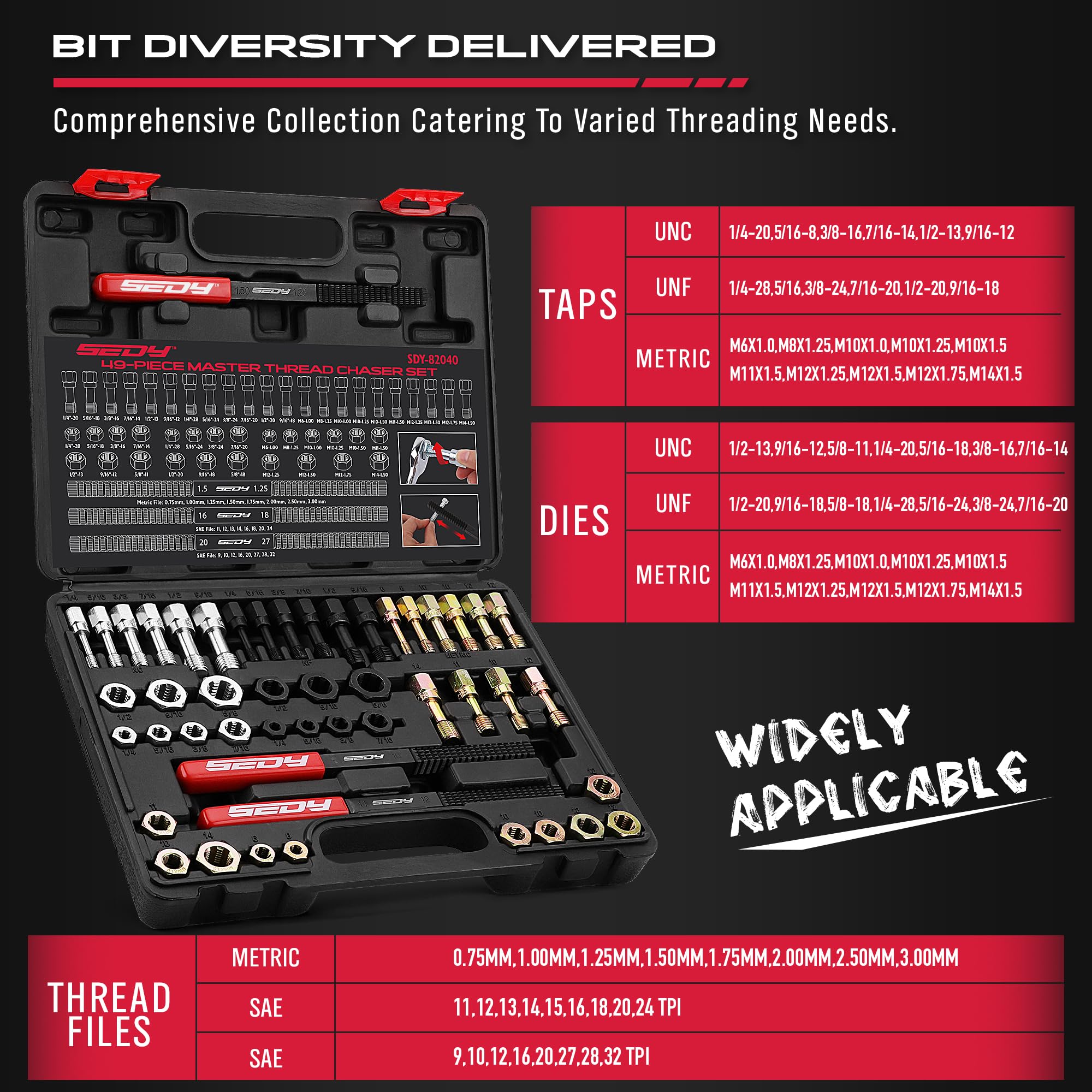 Thread Repair Thread Chaser Tool Set - 49PCS Thread Cleaner Rethreading Master Kit Metric SAE Bolt Restorer File Nut Rethreader Automotive Wheel Stud Spark Plug Engine Standard Screw Threading UNC UNF