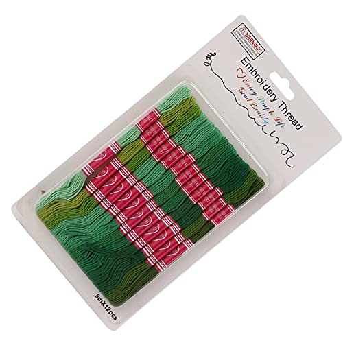Embroidery Floss Set, Colorful Heavy Duty 12 Strands Polyester Exquisite Craft Tool Family Friend Kids Boys Girls Crafts (Green)