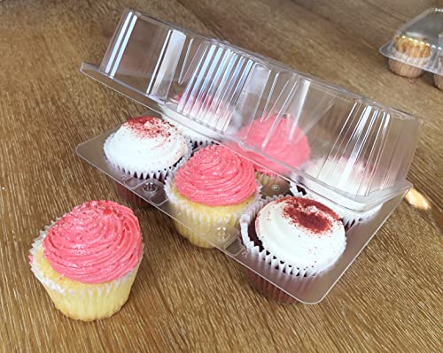 4U'LIFE 6 Compartment Crystal Clear Dome Lid Hinged Cupcake/Muffin Container,Cupcake carrier, Packaging Transporter, Cupcake Trays, Cupcake Holders-Pack of 10