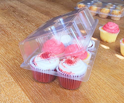 4U'LIFE 6 Compartment Crystal Clear Dome Lid Hinged Cupcake/Muffin Container,Cupcake carrier, Packaging Transporter, Cupcake Trays, Cupcake Holders-Pack of 10