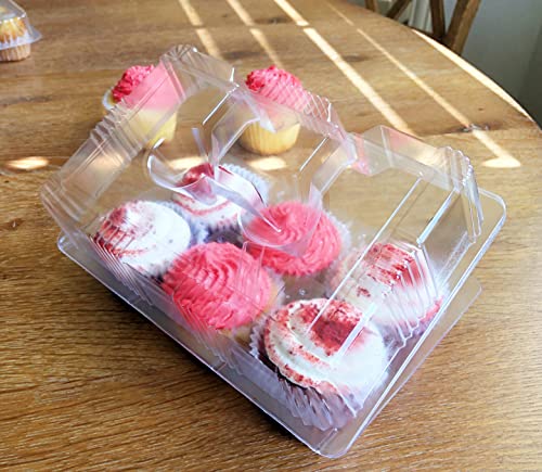 4U'LIFE 6 Compartment Crystal Clear Dome Lid Hinged Cupcake/Muffin Container,Cupcake carrier, Packaging Transporter, Cupcake Trays, Cupcake Holders-Pack of 10