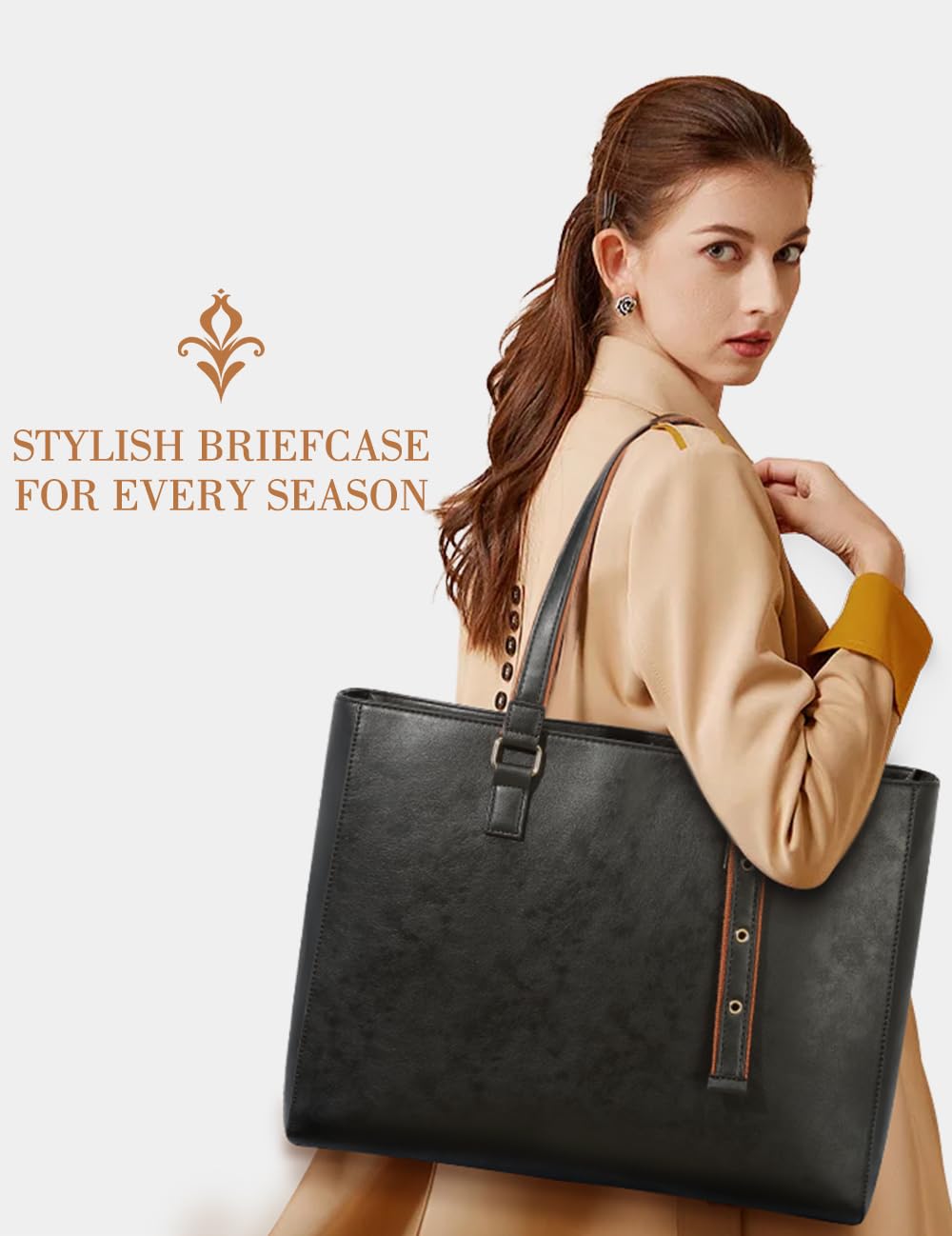 Laptop Tote Bag for Women 15.6 Inch Waterproof Leather Work Bag Briefcase Women Business Office Computer Bag Black