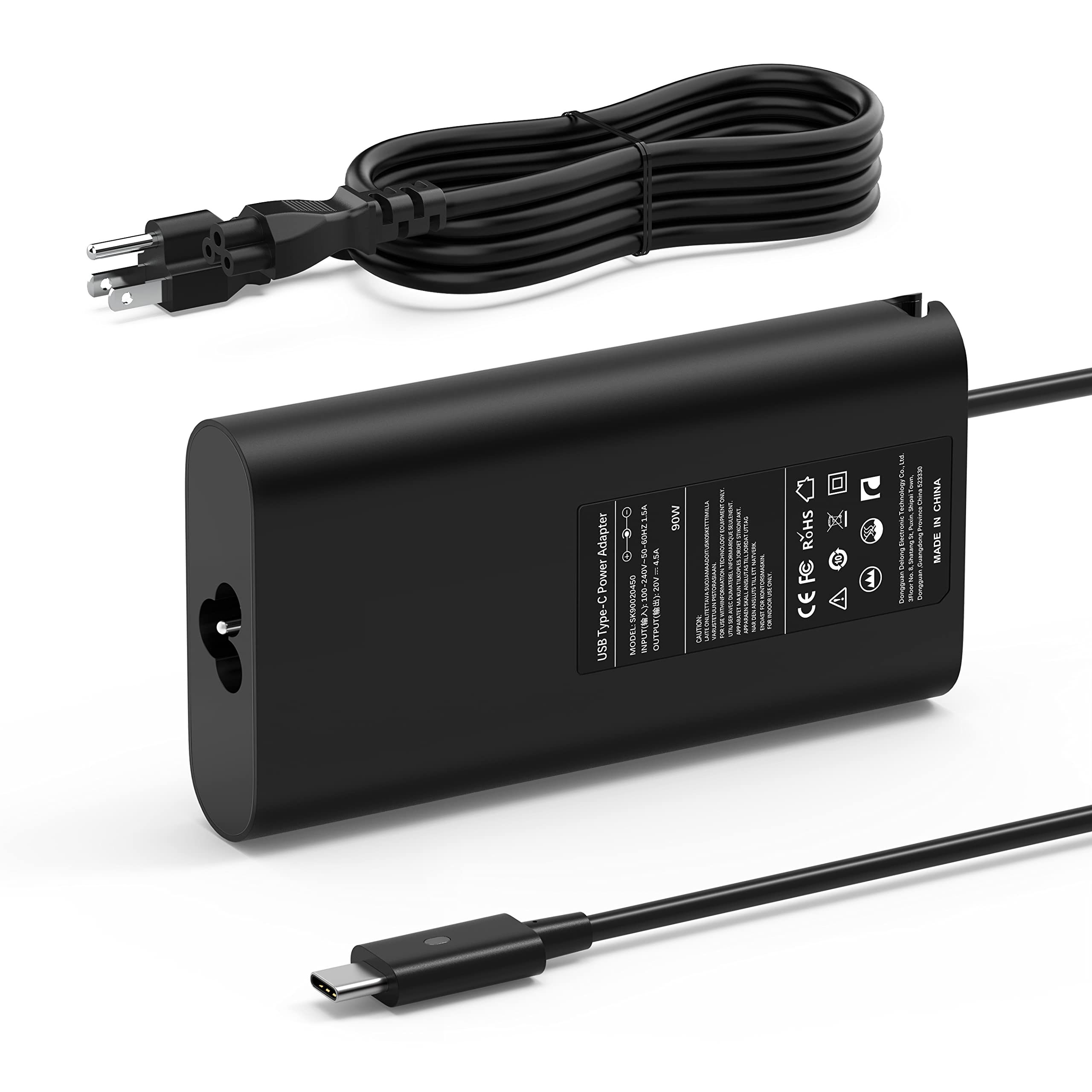 90W USB C Type C AC Adapter Compatible with Dell Latitude 11 12 13 5175 5285 5289 7275 7285 7370 7390 7200 2in1 XPS 12 9370 9365 XPS 13 9380 9370 9 XPS 15 9560 LA90PM170 TDK33 OTDK33 Power Supply Cord