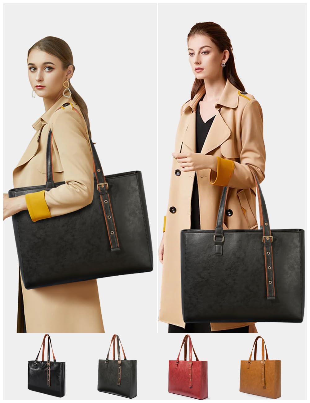Laptop Tote Bag for Women 15.6 Inch Waterproof Leather Work Bag Briefcase Women Business Office Computer Bag Black