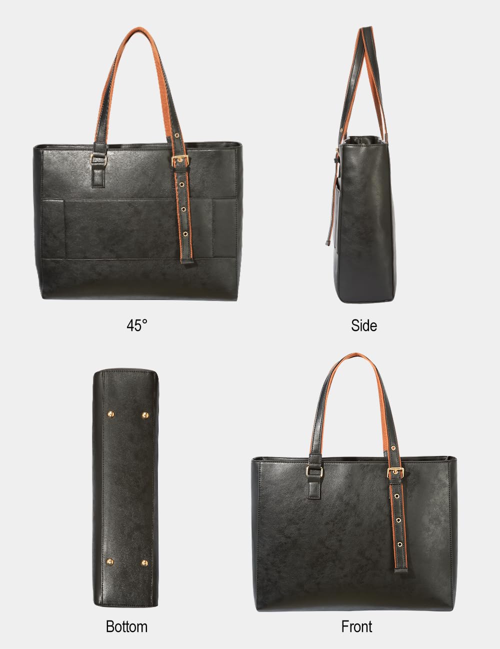 Laptop Tote Bag for Women 15.6 Inch Waterproof Leather Work Bag Briefcase Women Business Office Computer Bag Black