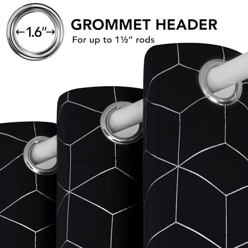 Deconovo Blackout Grommet Thermal Insulated Silver Foil Printed Curtains, Black/Diamond, 42W x 63L