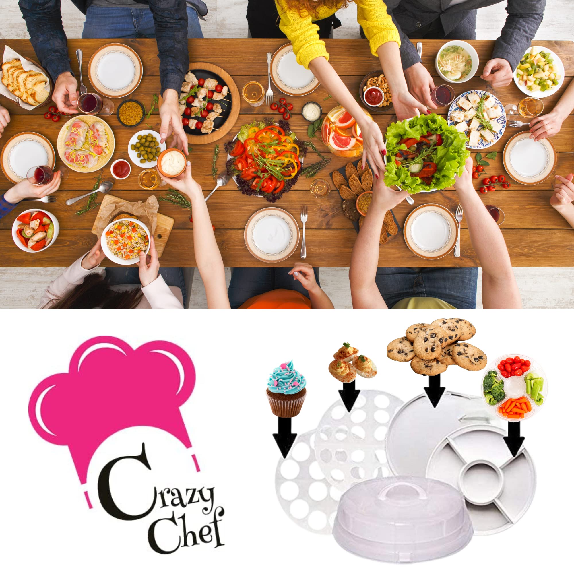 Crazy Chef Cake and Cupcake Carrier With Handle - Pie Carrier Deviled Egg Tray and Collapsible cupcake holder-Cookie Holiday Party Platter With Two Free Non Stick Baking Sheets