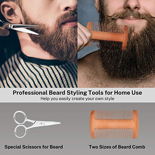 Misiki Beard Kit for Men Grooming & Care, Beard Growth Kit with Trimming Tool Set, Natural Beard Care Growth Oil & Wash, Brush, Comb, Scissors & Storage Bag, Beard Care Perfect Gifts for Man