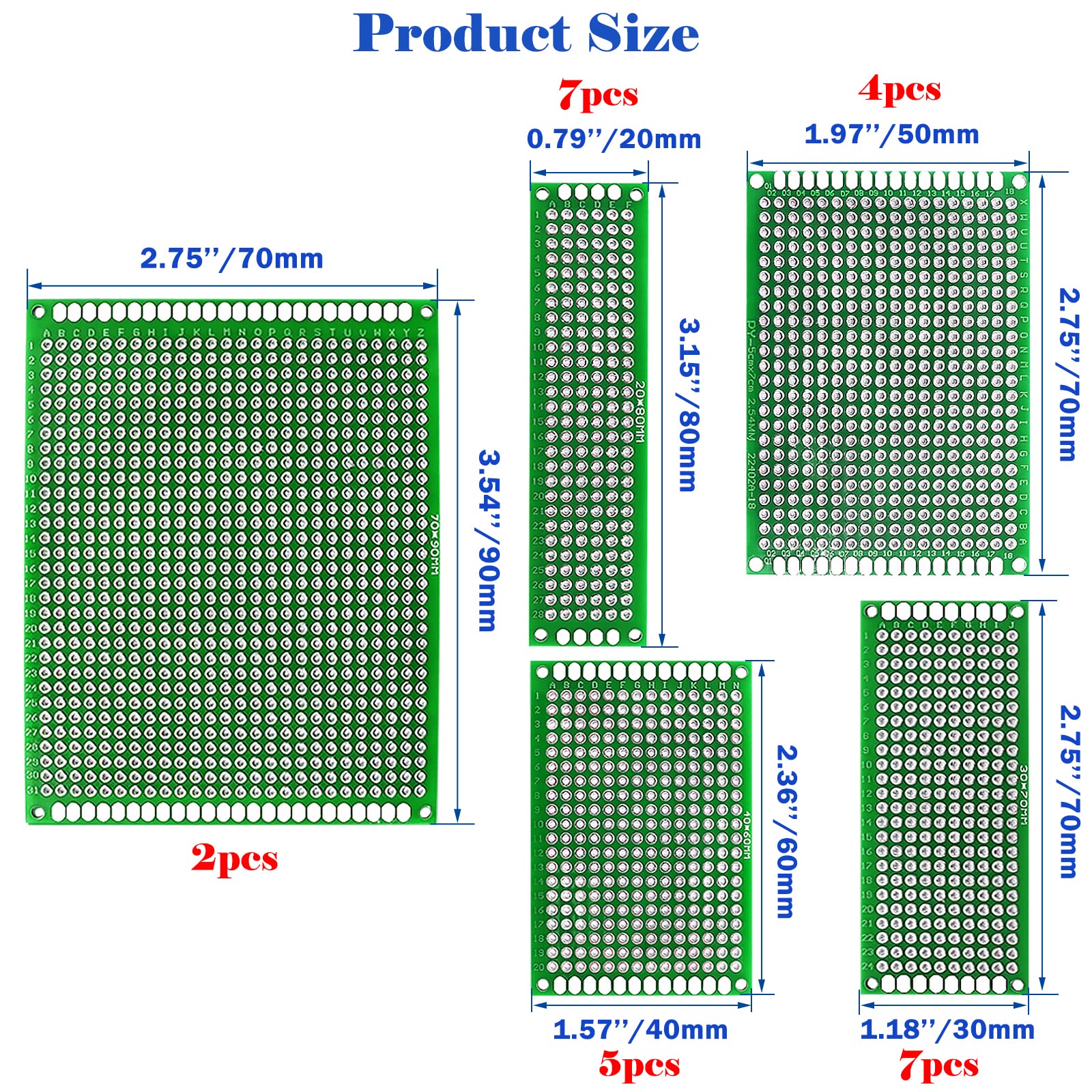 Tnisesm 72Pcs 5 Vaules Double Sided PCB Board Prototype Kits,40Pcs 2 Pin & 3 Pin 5mm/0.2inch Pitch PCB Mount Screw Terminal Block Connector
