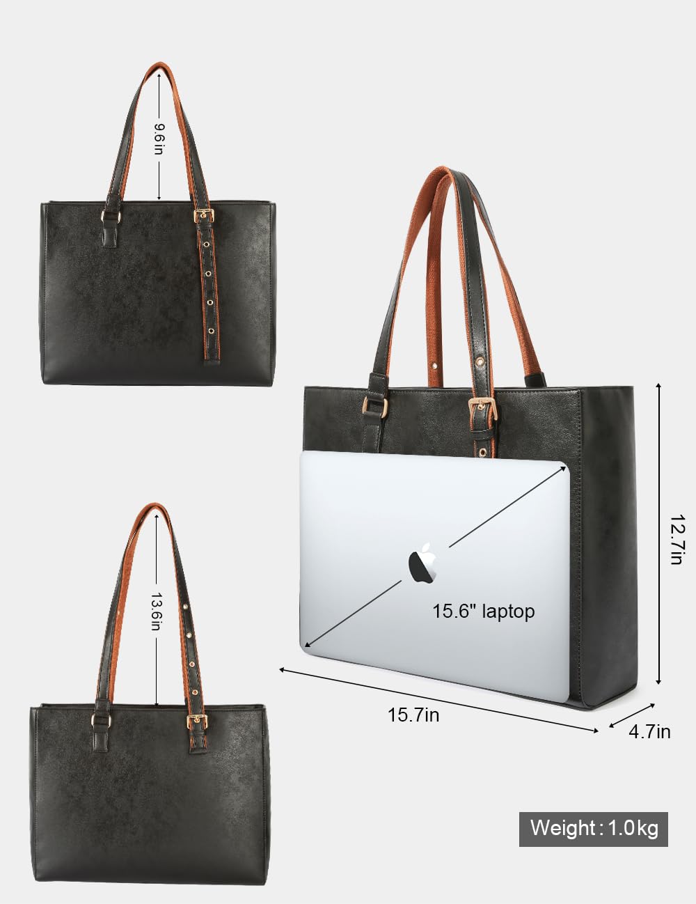Laptop Tote Bag for Women 15.6 Inch Waterproof Leather Work Bag Briefcase Women Business Office Computer Bag Black