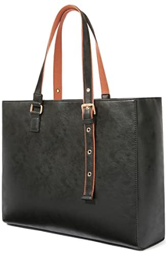 Laptop Tote Bag for Women 15.6 Inch Waterproof Leather Work Bag Briefcase Women Business Office Computer Bag Black