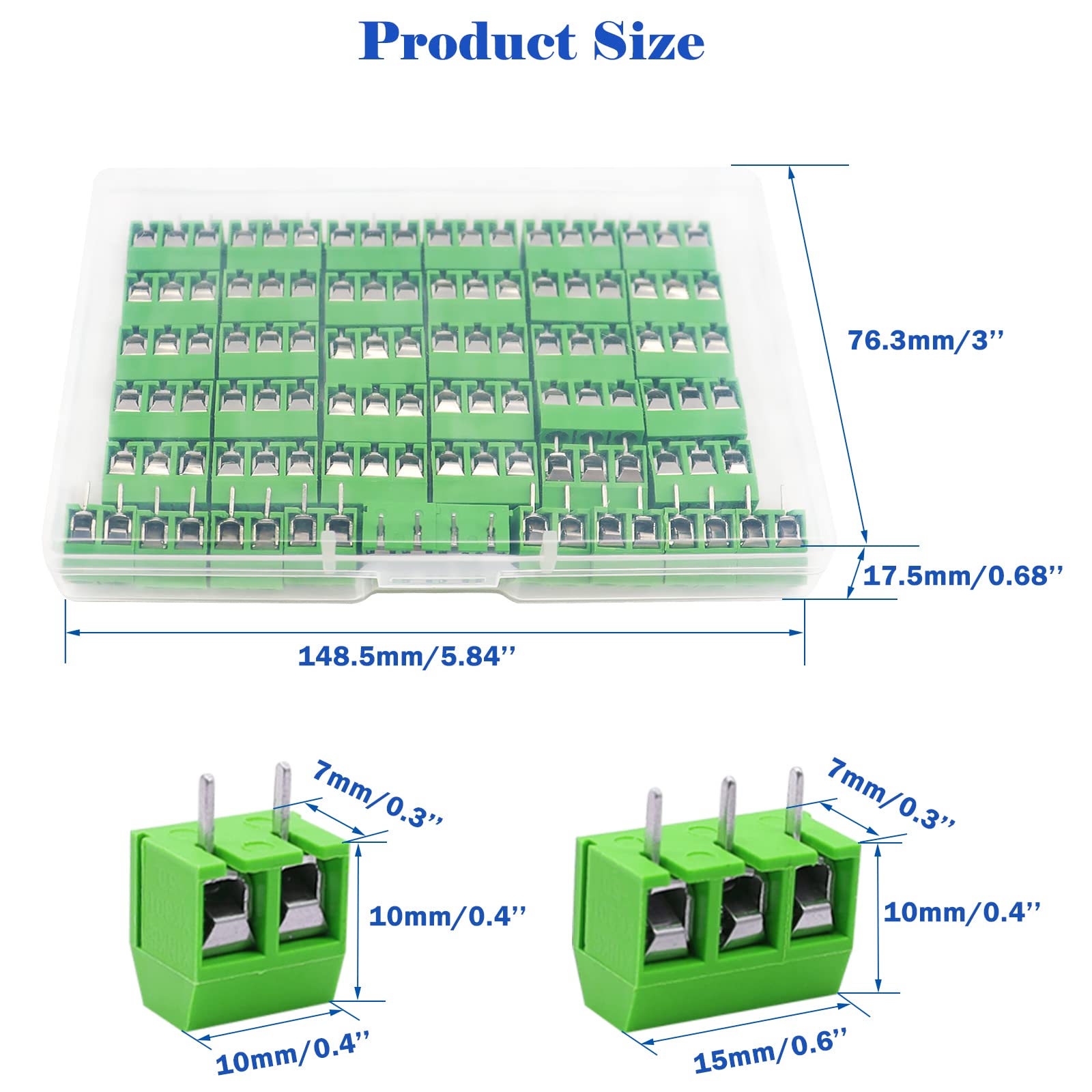 Tnisesm 72Pcs 5 Vaules Double Sided PCB Board Prototype Kits,40Pcs 2 Pin & 3 Pin 5mm/0.2inch Pitch PCB Mount Screw Terminal Block Connector