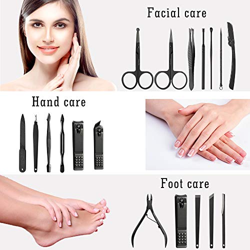 Manicure Set Pedicure Kit Nail Clippers - Professional Grooming Kit High Precision Stainless Steel Nail Cutter Nail File Sharp Nail Scissors and Clipper Fingernails with Portable stylish case (Black)