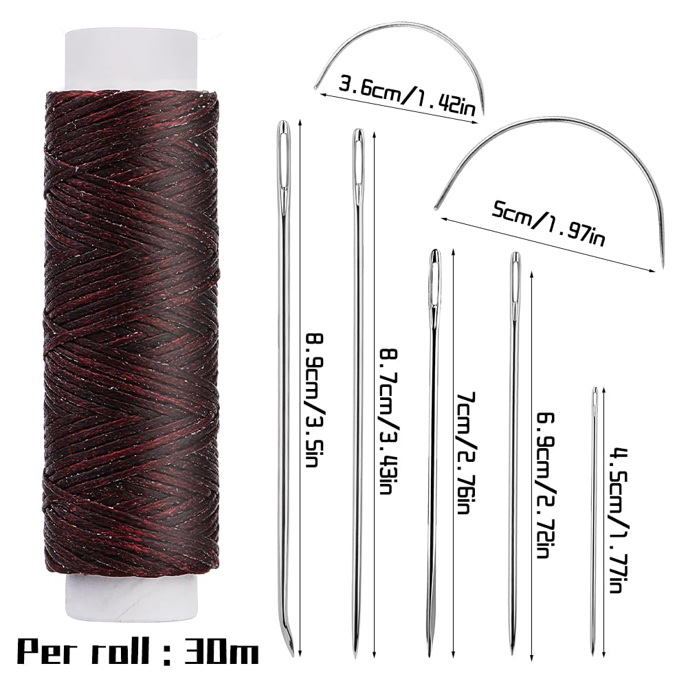 Waxed Thread 32 Yards, Leather Sewing Waxed Thread with Hand Sewing Needles, Leather Sewing Thread Set for Home Upholstery Carpet Leather Canvas Repair and Sewing