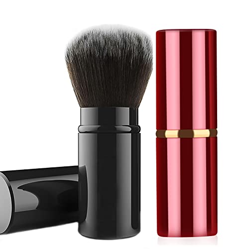 Falliny 2 Pack Retractable Kabuki Makeup Brush, Travel Face Blush Brush, Portable Powder Brush with Cover for Blush, Bronzer, Buffing, Flawless Powder Cosmetics