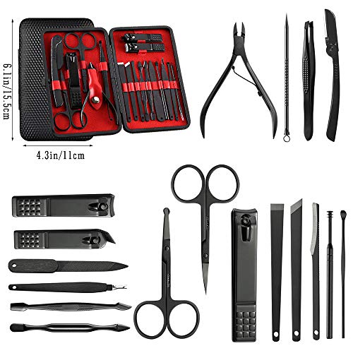 Manicure Set Pedicure Kit Nail Clippers - Professional Grooming Kit High Precision Stainless Steel Nail Cutter Nail File Sharp Nail Scissors and Clipper Fingernails with Portable stylish case (Black)