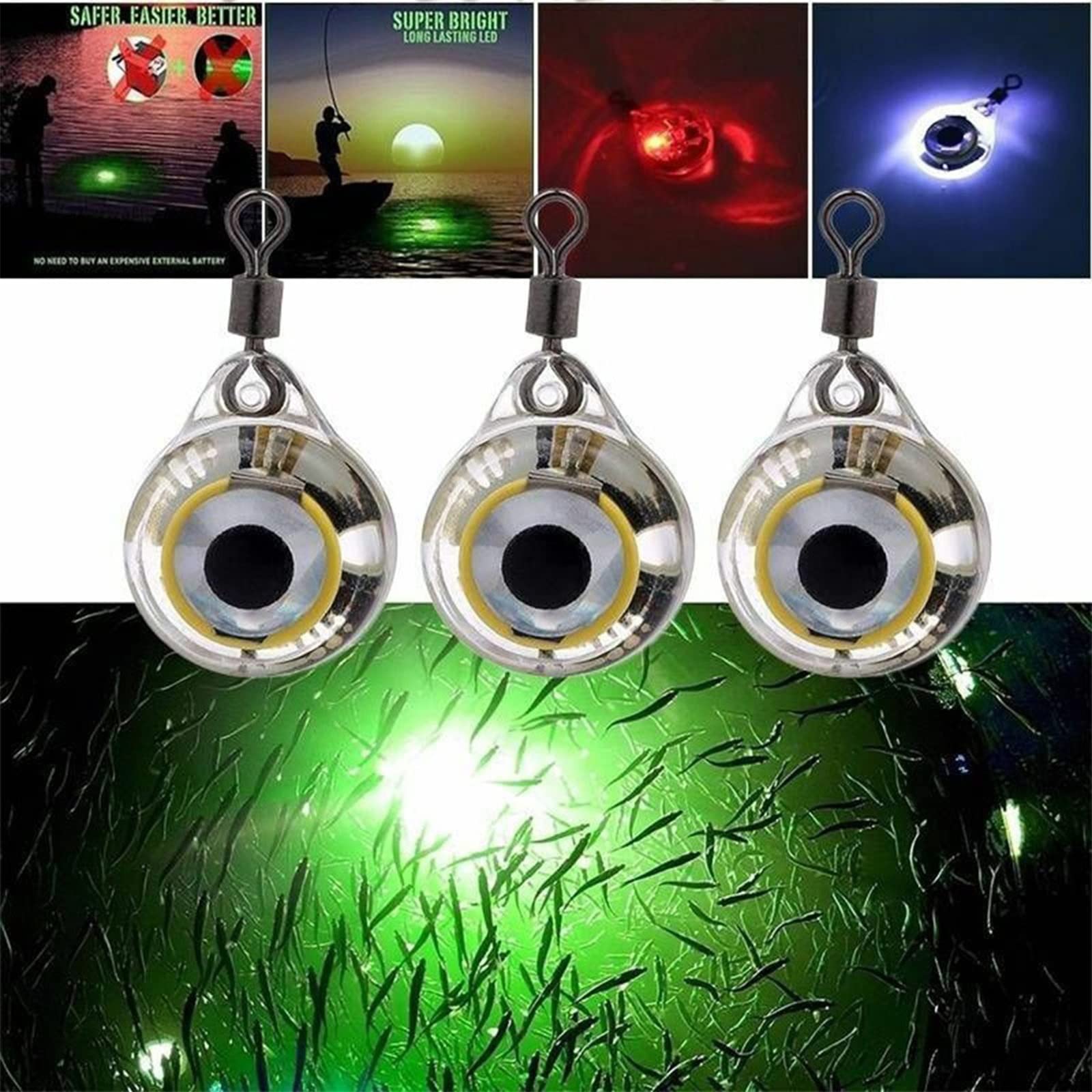 GTHFINE Led Fishing Lures Kit, Underwater Fishing Light, Small Fish Eye Hairtail Mini Lure Fish Light Set Fish Light, Fishing Spoons Underwater Flasher Diamond Lights Trolling Lures Halibut Rig-5pcs