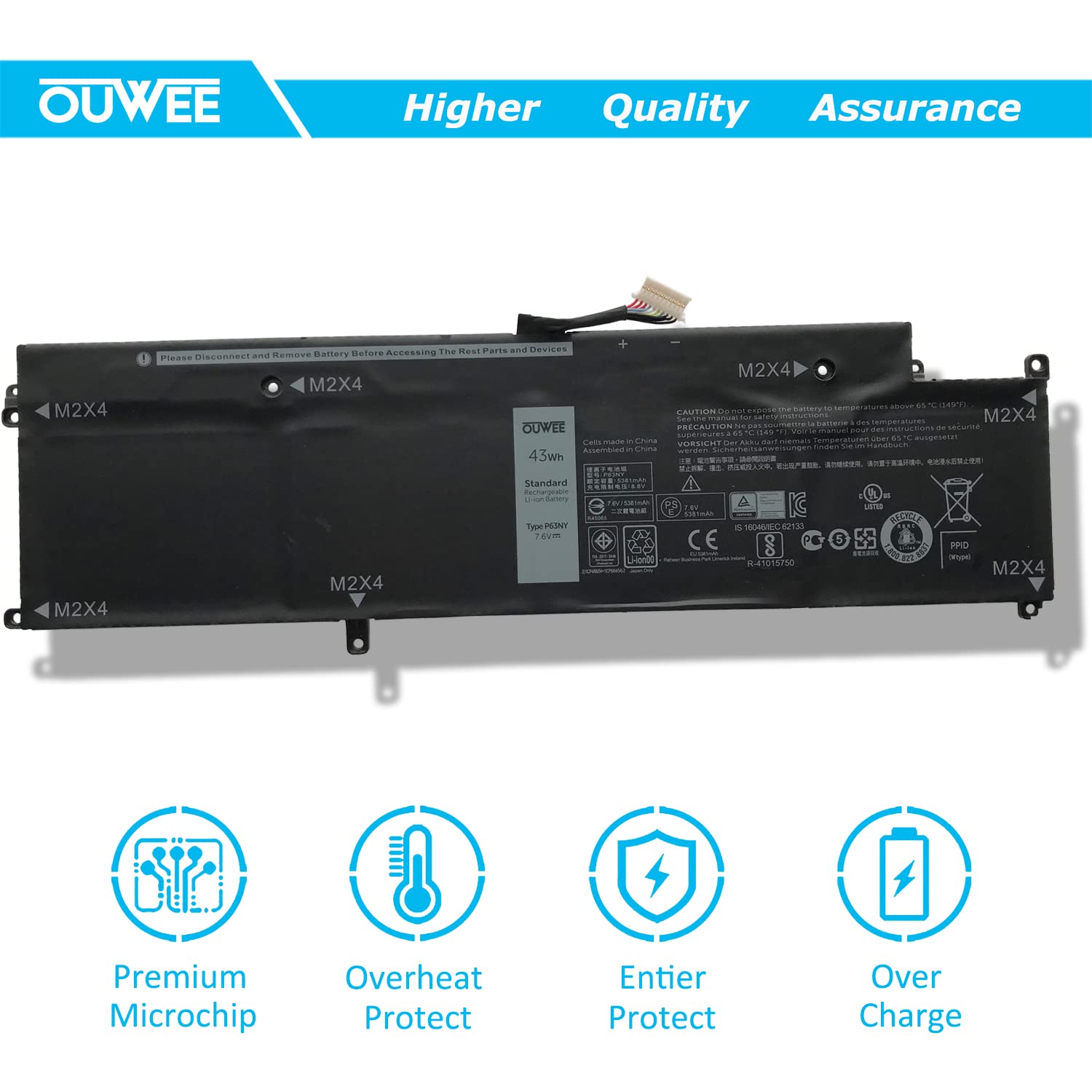OUWEE P63NY Laptop Battery Compatible with Dell Latitude 13 7370 E7370 Series Notebook N3KPR XCNR3 0XCNR3 WY7CG G7X14 0G7X14 7.6V 43Wh 5381mAh 4-Cell
