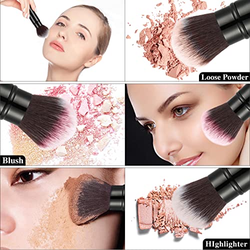 Falliny 2 Pack Retractable Kabuki Makeup Brush, Travel Face Blush Brush, Portable Powder Brush with Cover for Blush, Bronzer, Buffing, Flawless Powder Cosmetics
