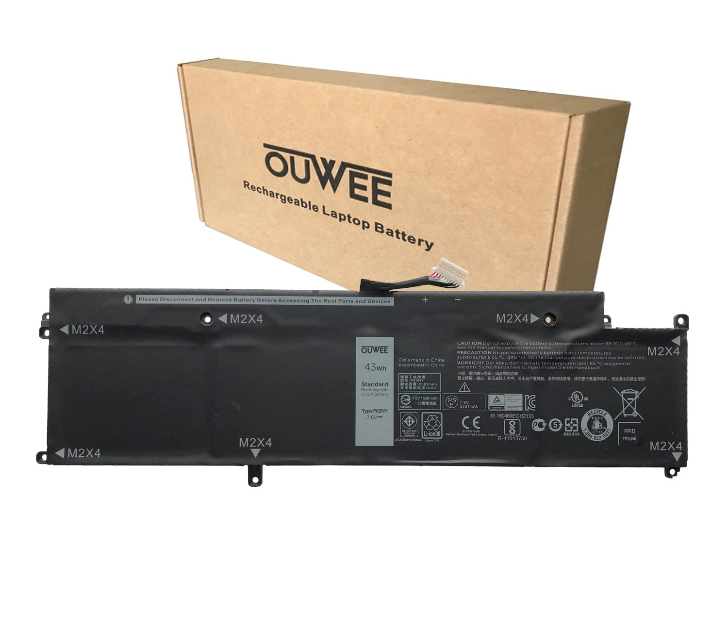 OUWEE P63NY Laptop Battery Compatible with Dell Latitude 13 7370 E7370 Series Notebook N3KPR XCNR3 0XCNR3 WY7CG G7X14 0G7X14 7.6V 43Wh 5381mAh 4-Cell