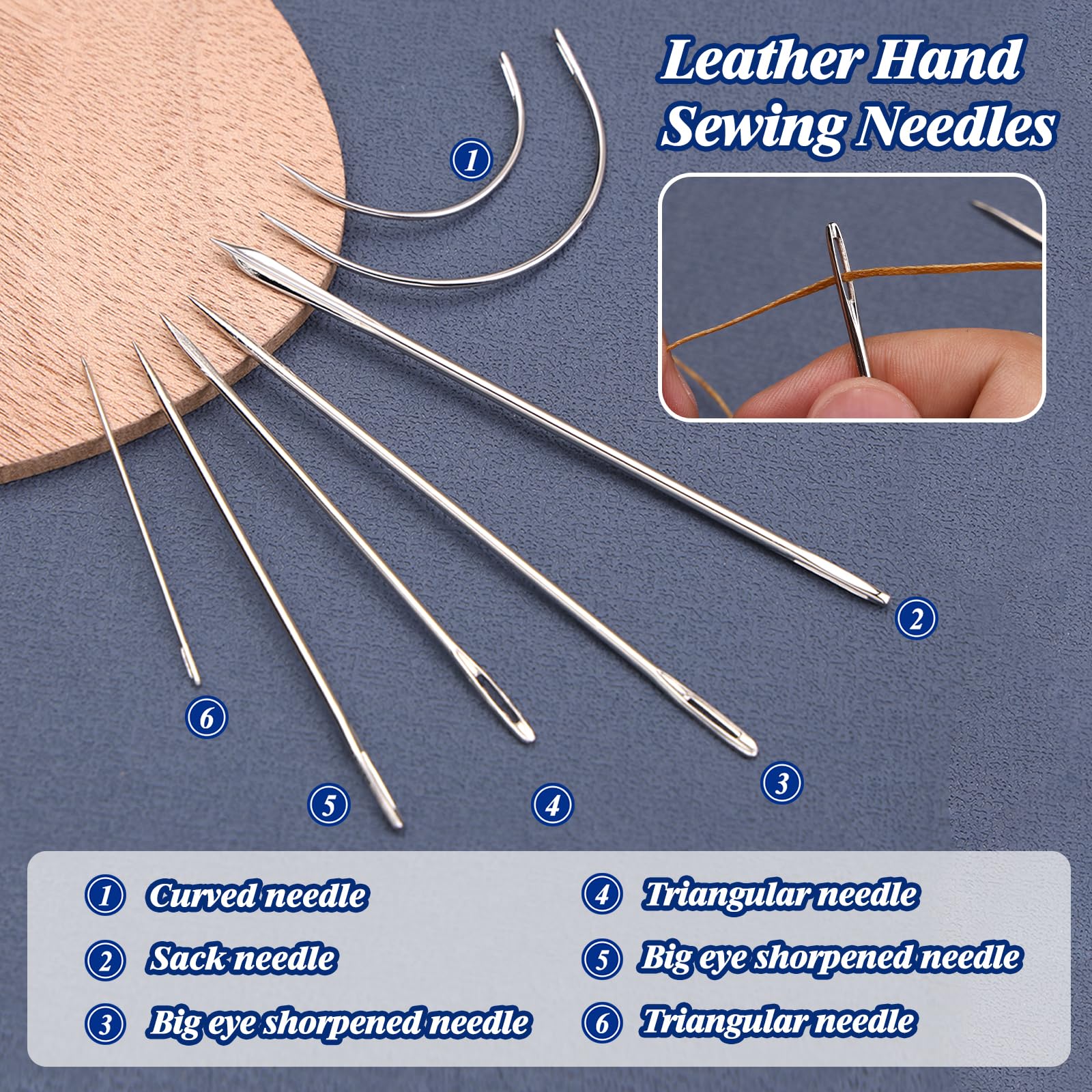 Waxed Thread 32 Yards, Leather Sewing Waxed Thread with Hand Sewing Needles, Leather Sewing Thread Set for Home Upholstery Carpet Leather Canvas Repair and Sewing