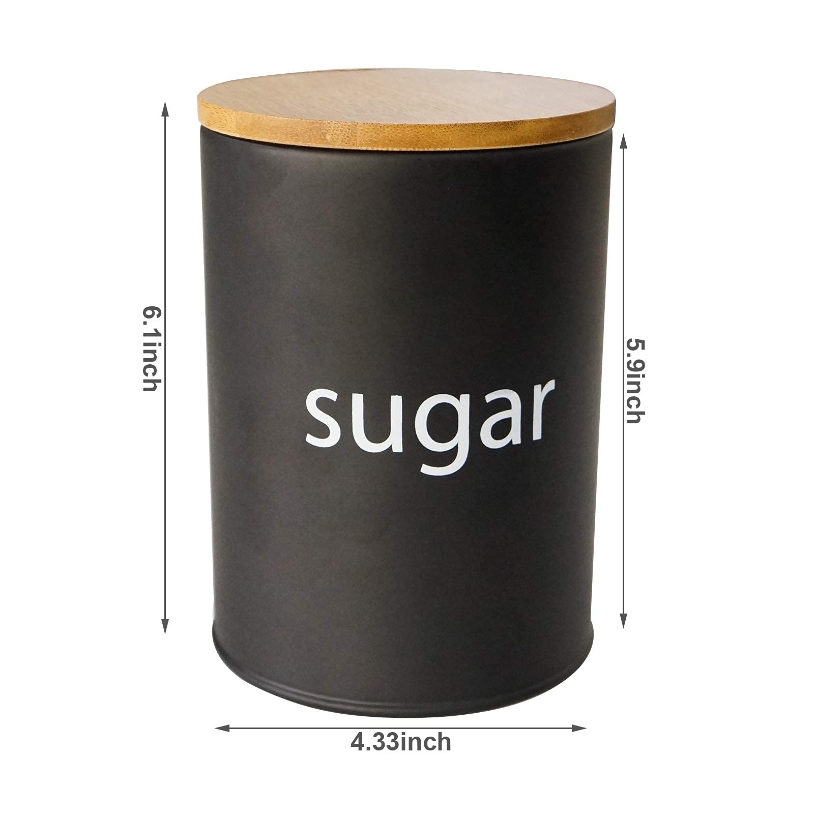 SOTECH Metal Food Storage Jar Farmhouse Coffee Canisters with Bamboo Lids,Black Kitchen Canisters Set of 3 Decorative Canisters for Kitchen Counter,Home Decor,Sugar Coffee and Tea Container Set