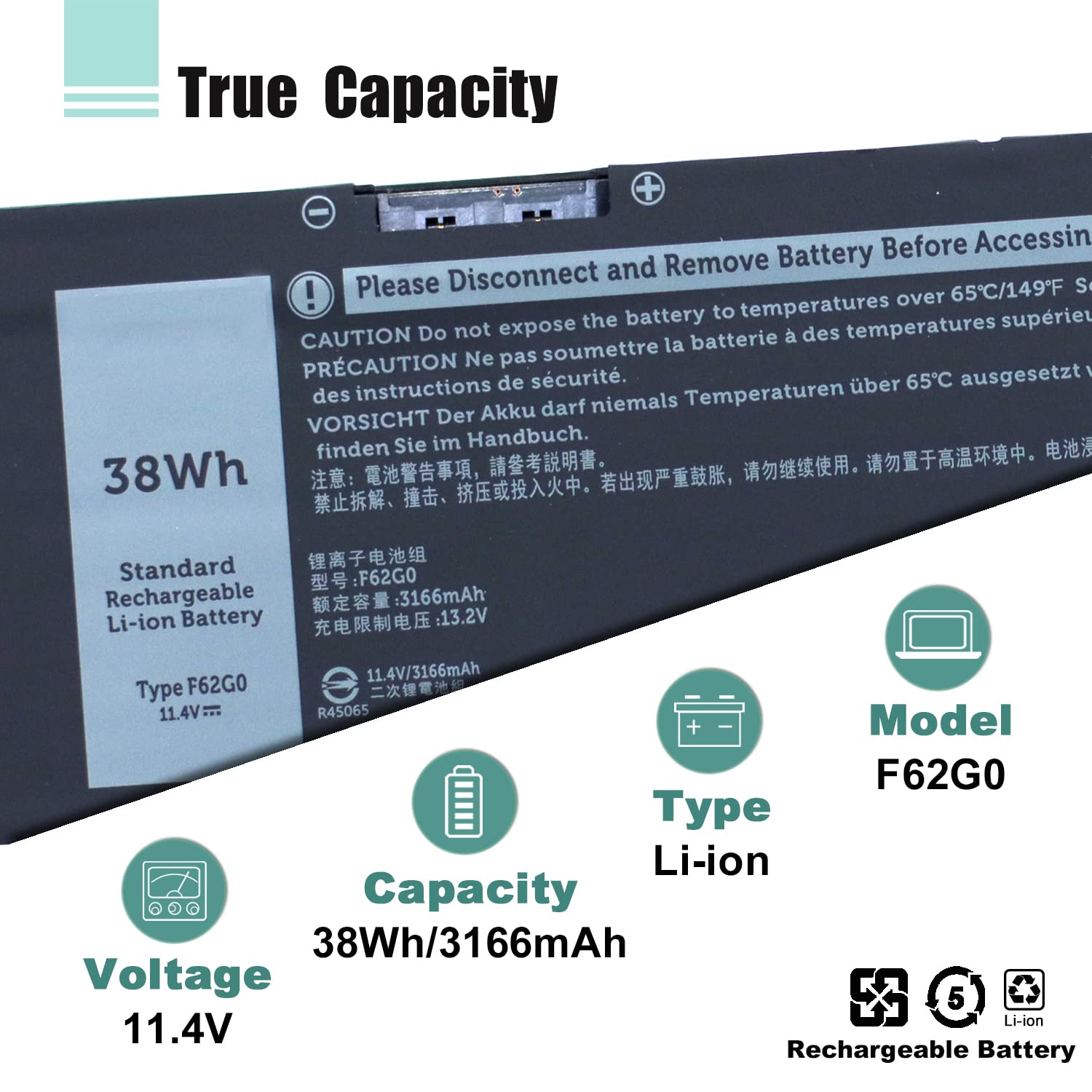 BOWEIRUI F62G0 Battery Compatible with DELL Inspiron 13 7000 Inspiron 13 5370 7370 7373 7380 7386 Series Laptop