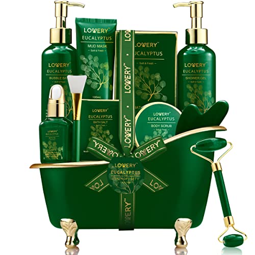 Birthday Gifts for Women and Men Who Have Everything, Eucalyptus Spa Gift Baskets for Women, Mom, 16pc Bath Gift Set for Birthday Gifts for Women, Body Self Care Set for Pampering & Relaxation Basket