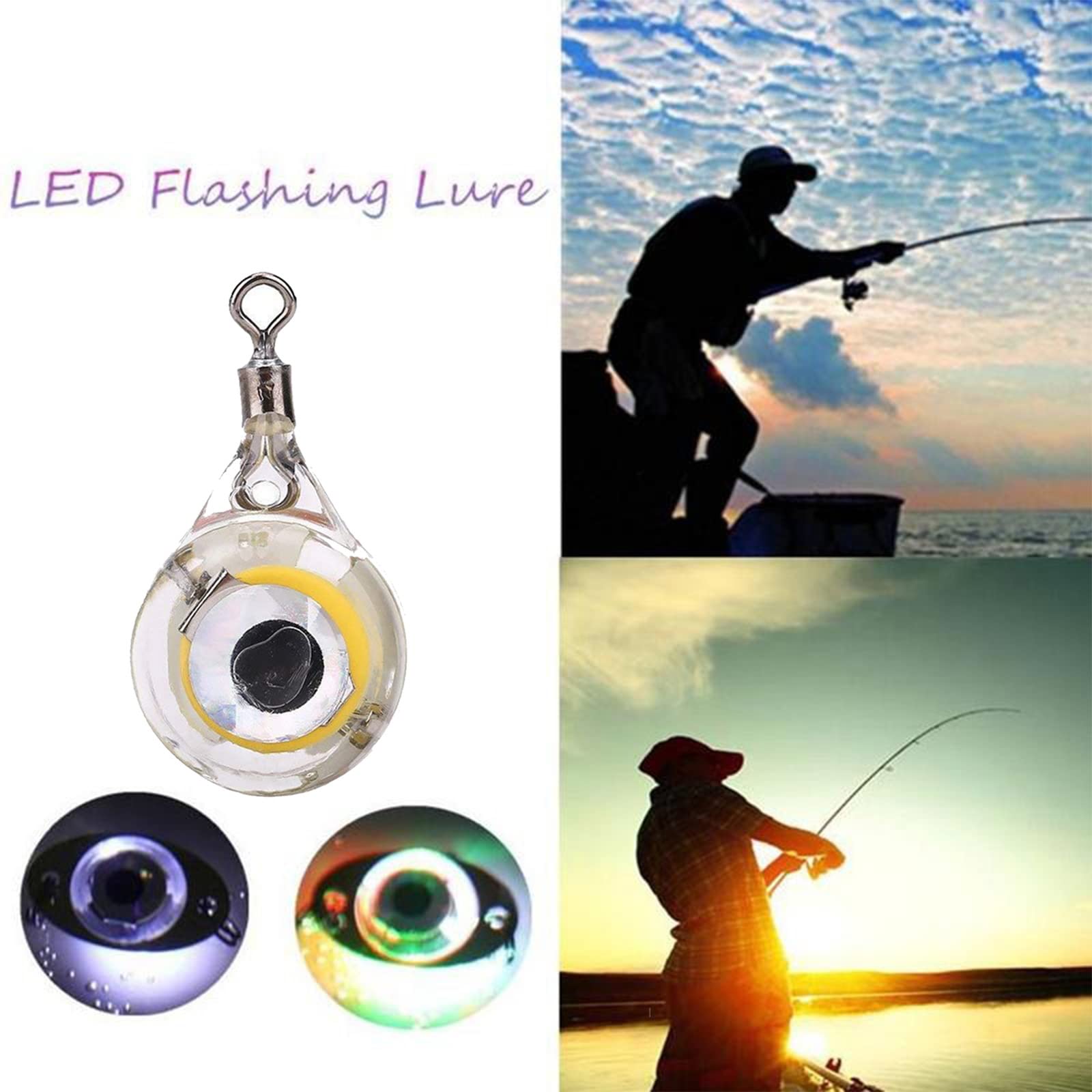 GTHFINE Led Fishing Lures Kit, Underwater Fishing Light, Small Fish Eye Hairtail Mini Lure Fish Light Set Fish Light, Fishing Spoons Underwater Flasher Diamond Lights Trolling Lures Halibut Rig-5pcs