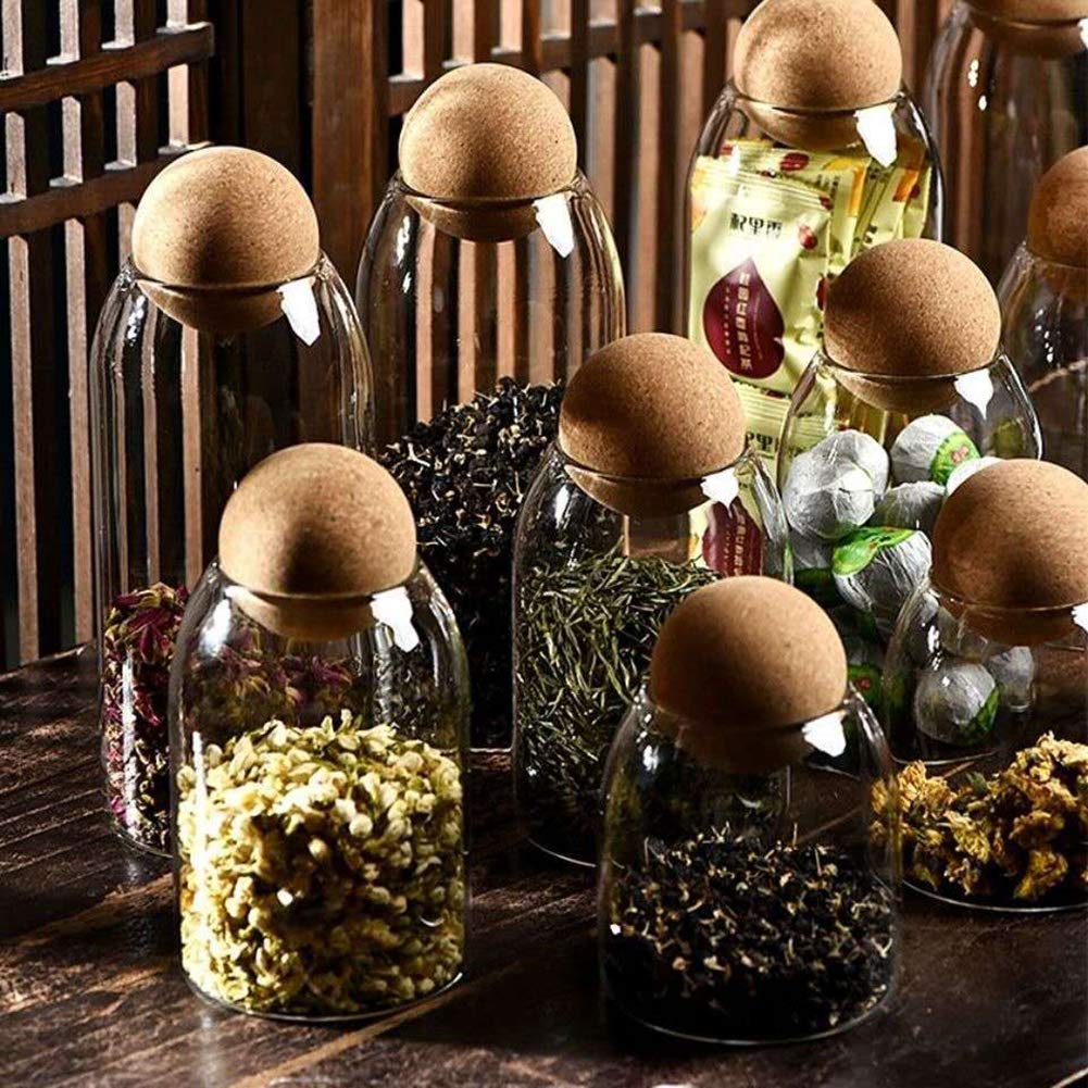 MOLADRI 1200ML/40Oz Clear Glass Storage Cute Canister Holder Ball Wood Cork Top, Modern Decorative Cylinder Container Jar with Round Lid for Coffee, Spice, Candy, Salt, Cookie Cool Terrarium Bottle