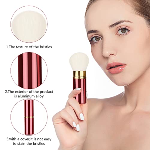 Falliny 2 Pack Retractable Kabuki Makeup Brush, Travel Face Blush Brush, Portable Powder Brush with Cover for Blush, Bronzer, Buffing, Flawless Powder Cosmetics