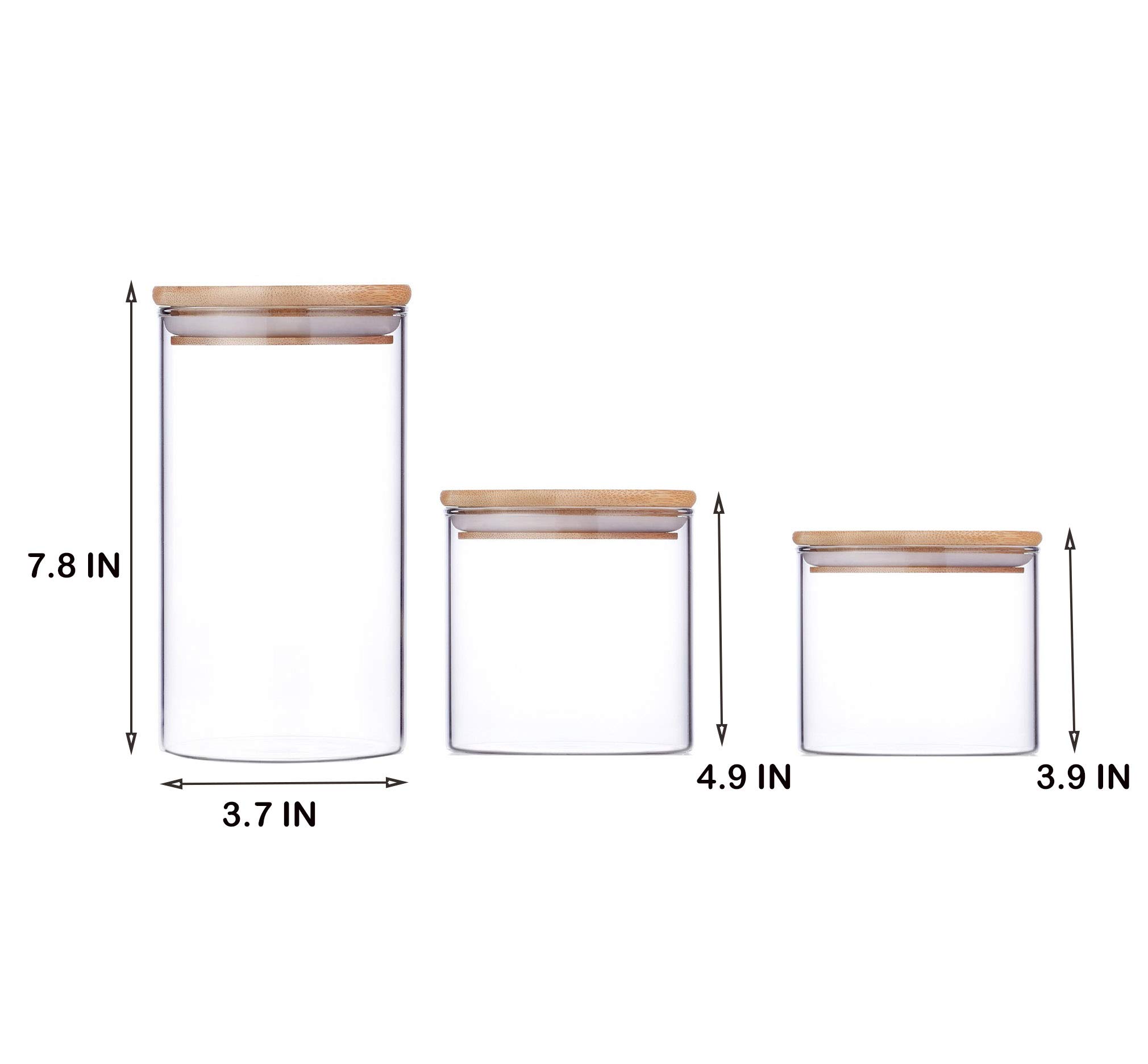 Sohapy Airtight Food Storage Containers Jar Set Cereal Container with Airtight Seal Bamboo Lid Food Organization Sets Cookies Jar Cylinder for Pantry Kitchen Coffee Flour and More Container (3)