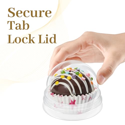 TOFLEN 3 Inches Charcuterie Domes, 50Pcs Clear Plastic Dessert Containers with Lids, Individual Mini Bundt Cake Containers for Cocoa Bomb, Cupcake, Cheesecake (Clear Base)