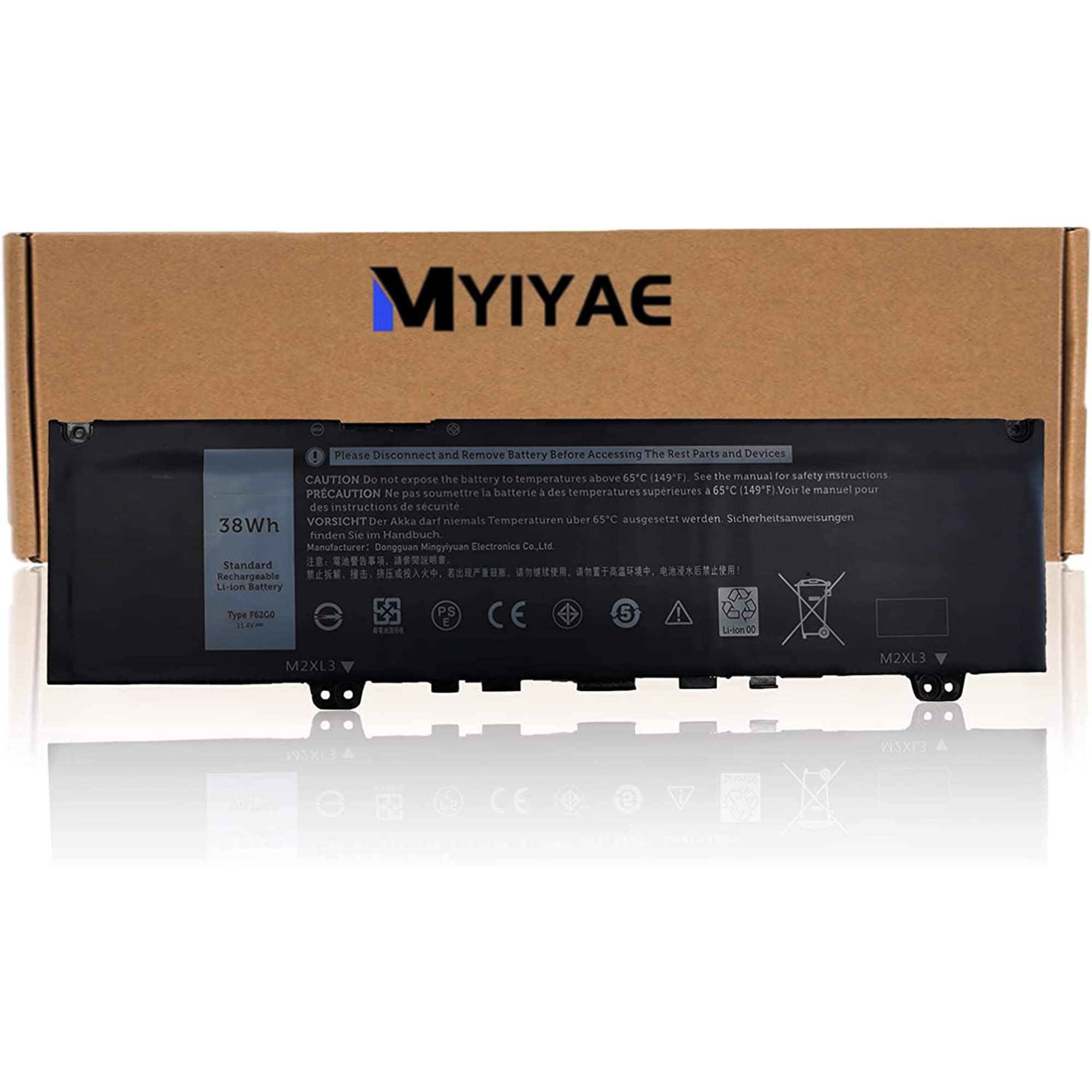 MYIYAE 38Wh F62G0 39DY5 Laptop Battery for Dell Inspiron 13 7000 i7373 7373 7386 2-in-1, 7370 7380 5370 P83G P87G P91G P83G001 P83G002 P87G001 Vostro 13 5370 D1525S D1505G R1605S F62GO 11.4V 38Wh