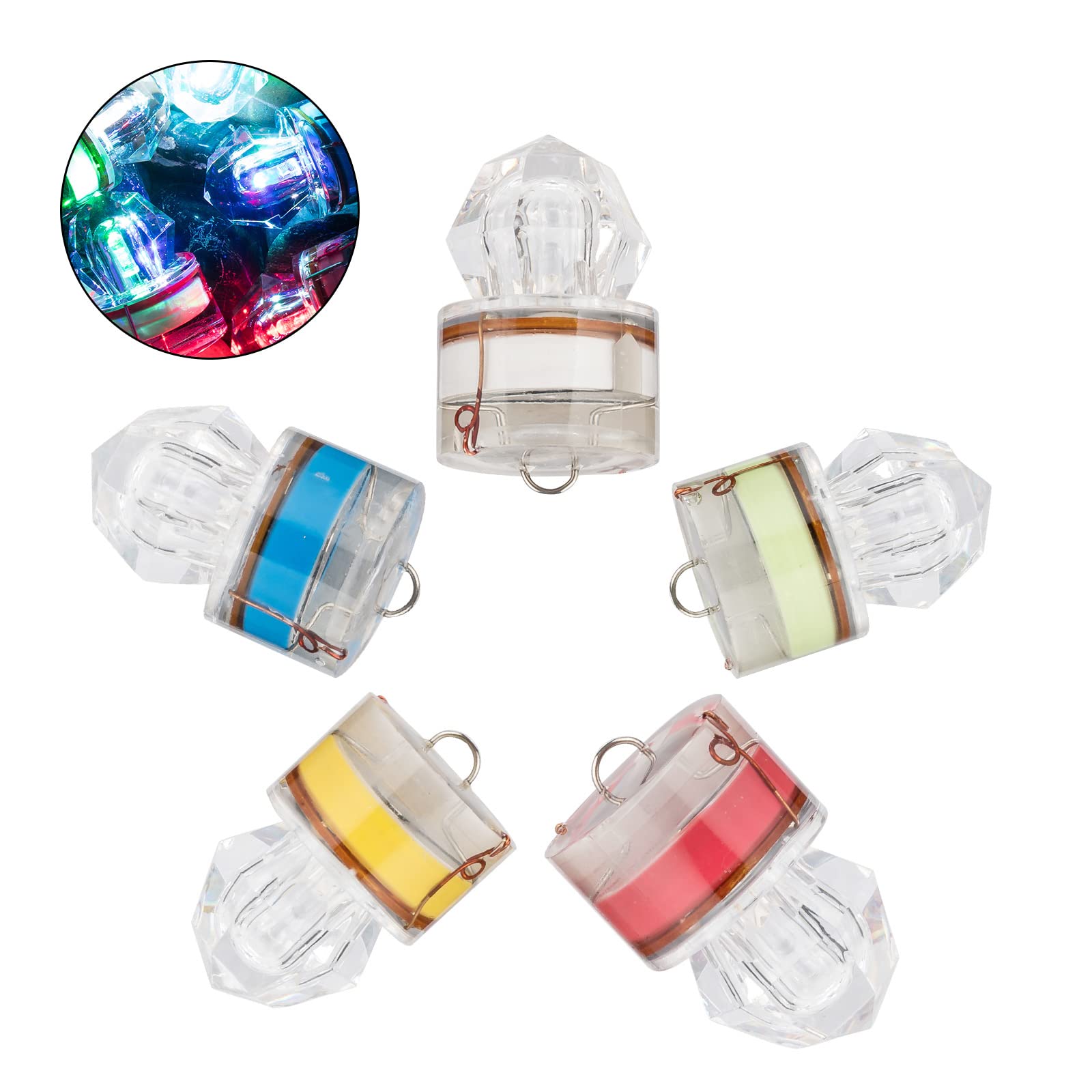 Dr.Fish 10 Pack Deep Drop LED Fishing Lures Mix Color and Green Water Activate Diamond Lights Under Water Fishing Flasher Light Attractant