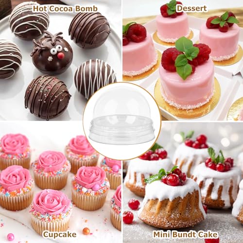 TOFLEN 3 Inches Charcuterie Domes, 50Pcs Clear Plastic Dessert Containers with Lids, Individual Mini Bundt Cake Containers for Cocoa Bomb, Cupcake, Cheesecake (Clear Base)