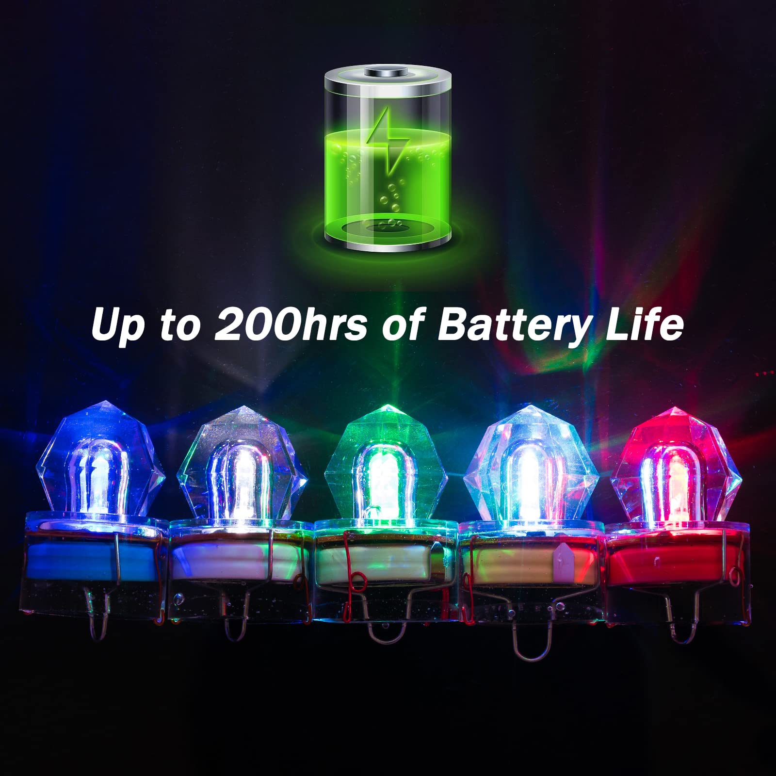 Dr.Fish 10 Pack Deep Drop LED Fishing Lures Mix Color and Green Water Activate Diamond Lights Under Water Fishing Flasher Light Attractant