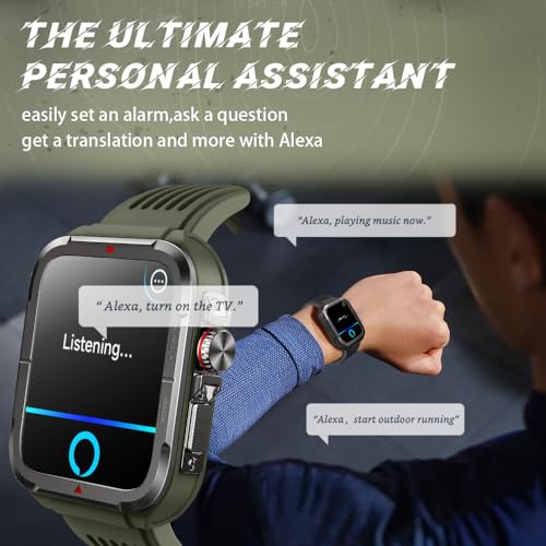 Smart Watch for Men with Bluetooth Call, Alexa Built-in1.8'' Rugged Military Smartwatch, 100+ Workouts SpO2 Heart Rate Monitor Sleep Step Counter IP68 Waterproof Activity Trackers for Android iPhone