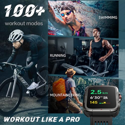 Smart Watch for Men with Bluetooth Call, Alexa Built-in1.8'' Rugged Military Smartwatch, 100+ Workouts SpO2 Heart Rate Monitor Sleep Step Counter IP68 Waterproof Activity Trackers for Android iPhone