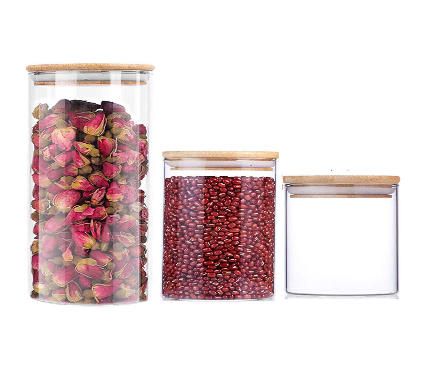 Sohapy Airtight Food Storage Containers Jar Set Cereal Container with Airtight Seal Bamboo Lid Food Organization Sets Cookies Jar Cylinder for Pantry Kitchen Coffee Flour and More Container (3)
