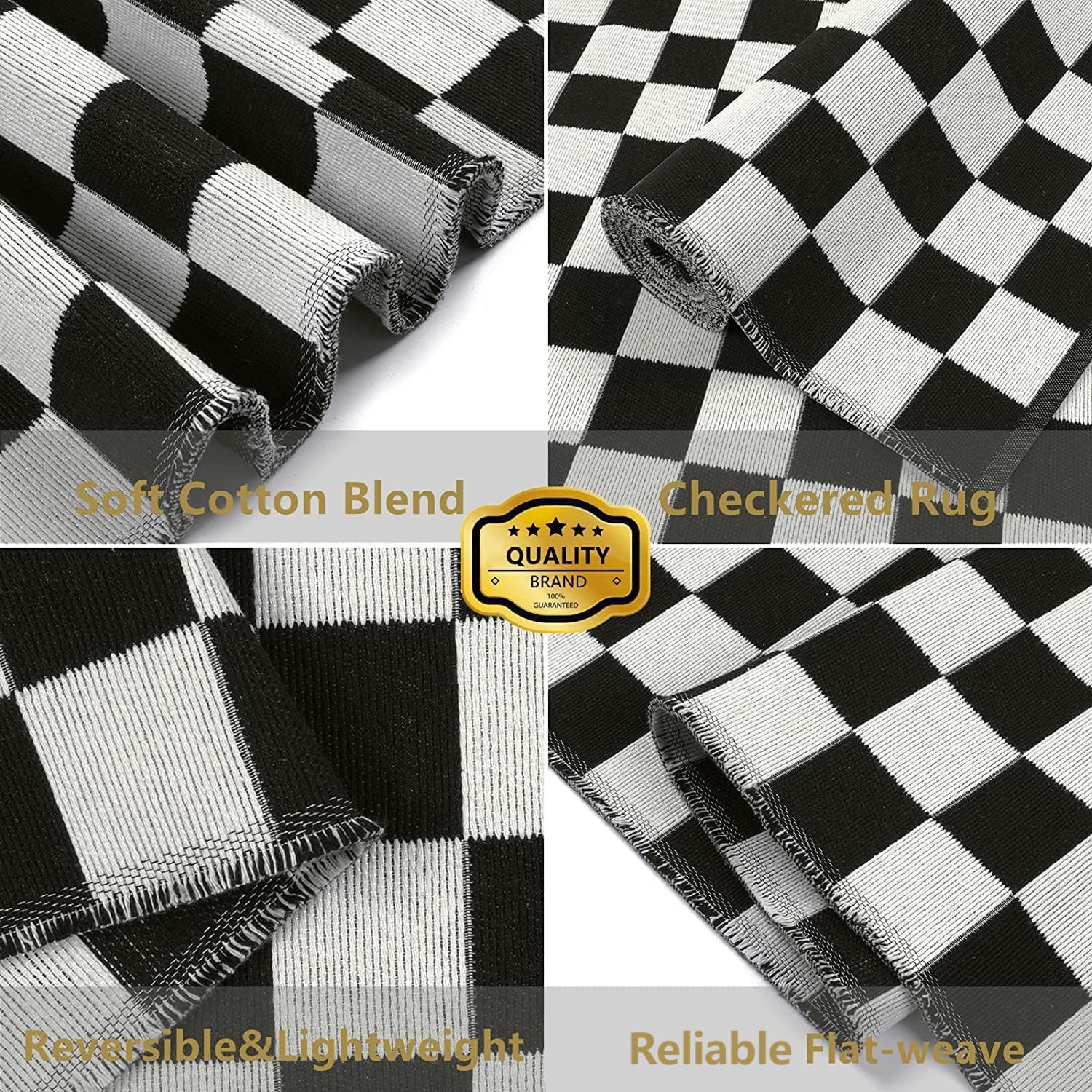 Seavish Checkered Rug, 2x4 Ft Moroccan Checkerboard Rug Black and White Outdoor Washable Runner Rug Cotton Woven Area Rugs Reversible Floor Mat for Front Door Bedroom Entryway Hallway Entryway