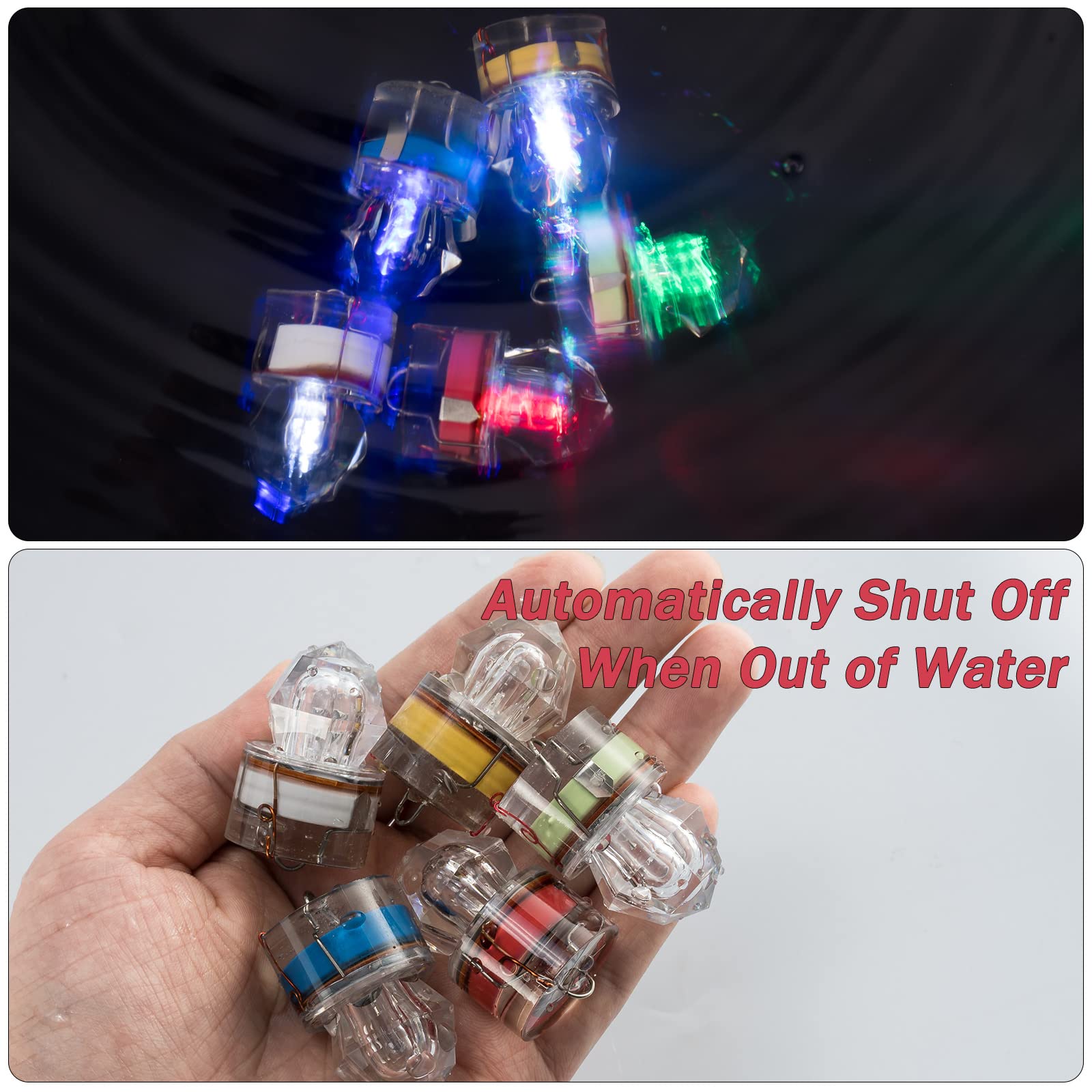 Dr.Fish 10 Pack Deep Drop LED Fishing Lures Mix Color and Green Water Activate Diamond Lights Under Water Fishing Flasher Light Attractant