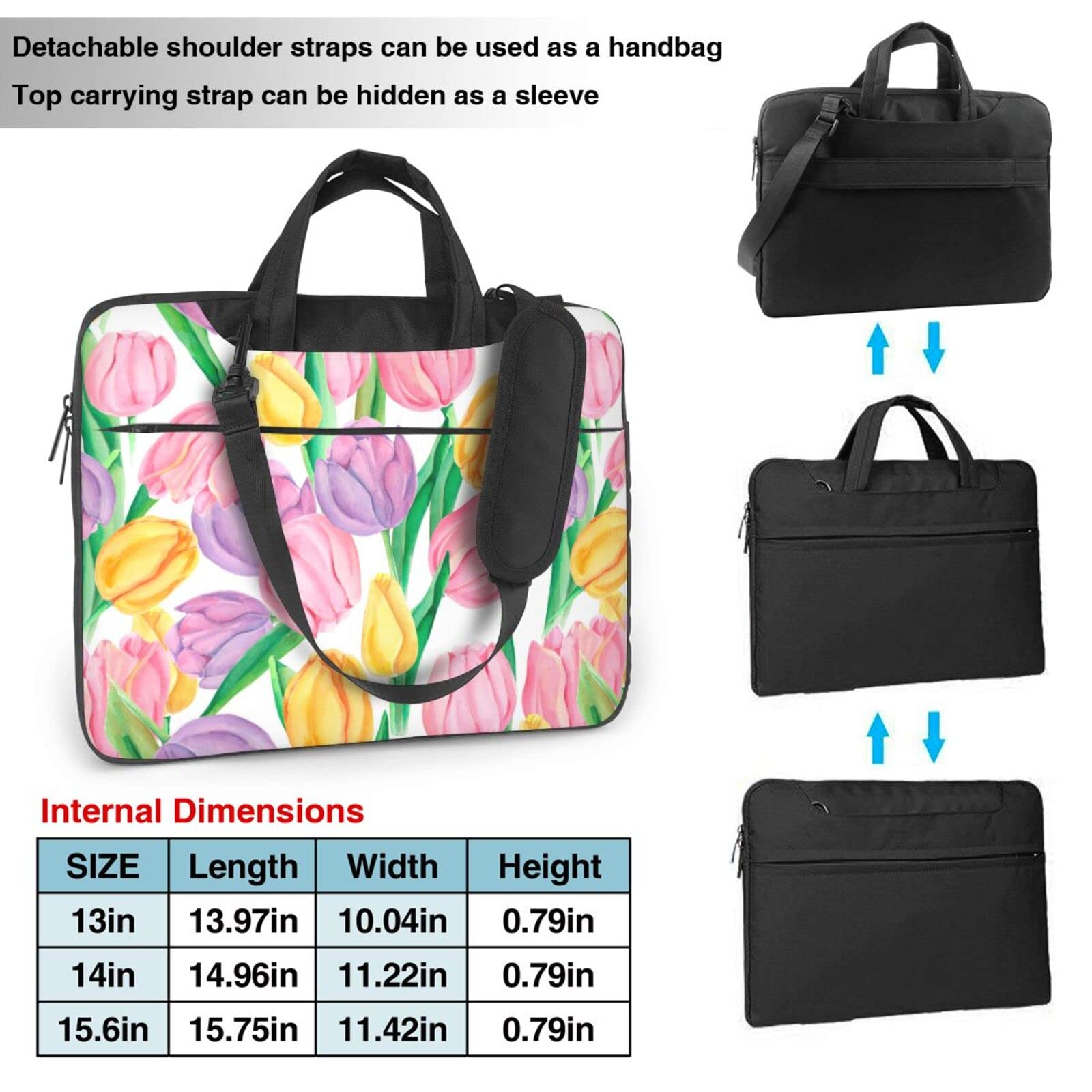 Laptop Bag Laptop Case 14 Inch Computer Bags Colorful Tulips Floral Printed Padded Sleeve Cover for Women Men