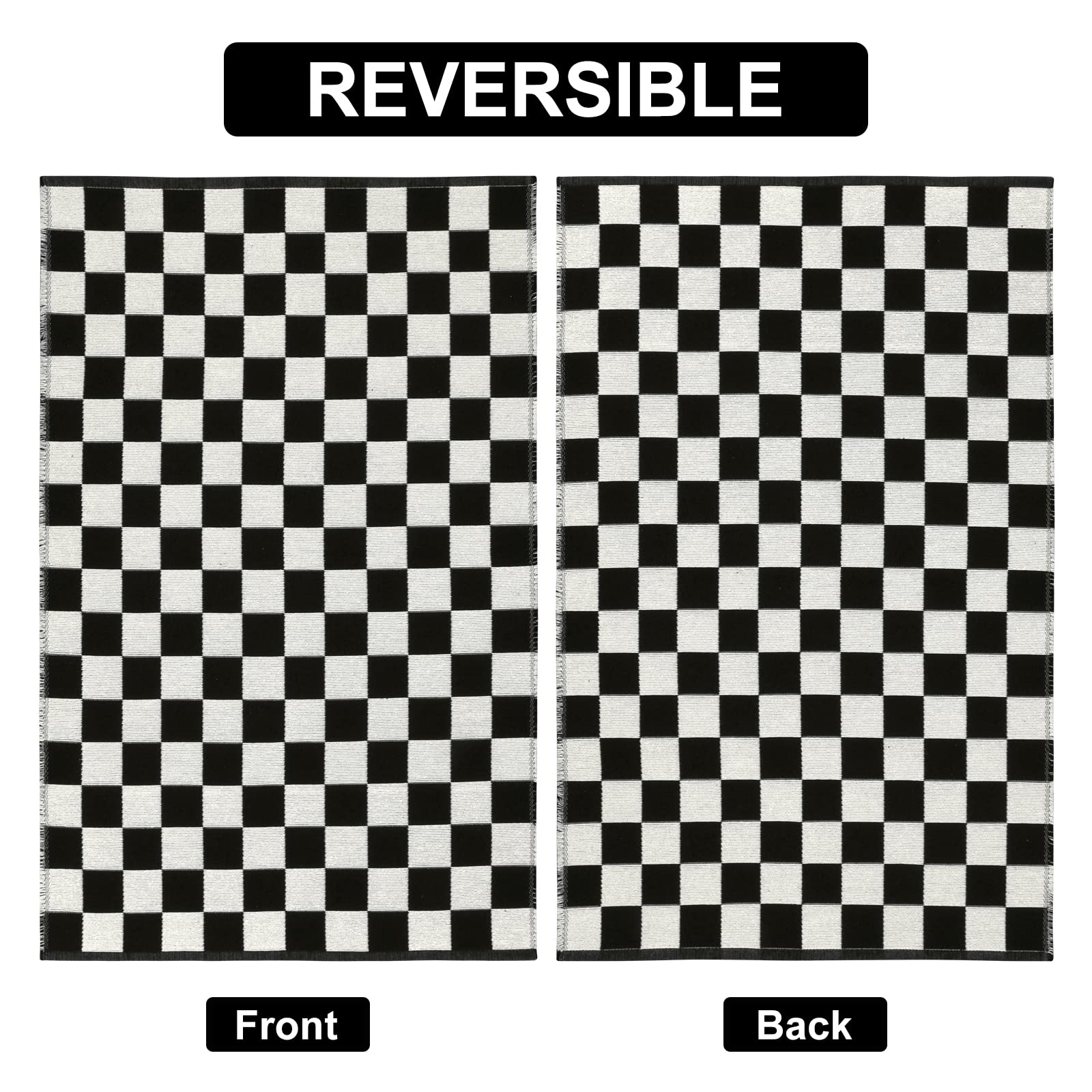 Seavish Checkered Rug, 2x4 Ft Moroccan Checkerboard Rug Black and White Outdoor Washable Runner Rug Cotton Woven Area Rugs Reversible Floor Mat for Front Door Bedroom Entryway Hallway Entryway