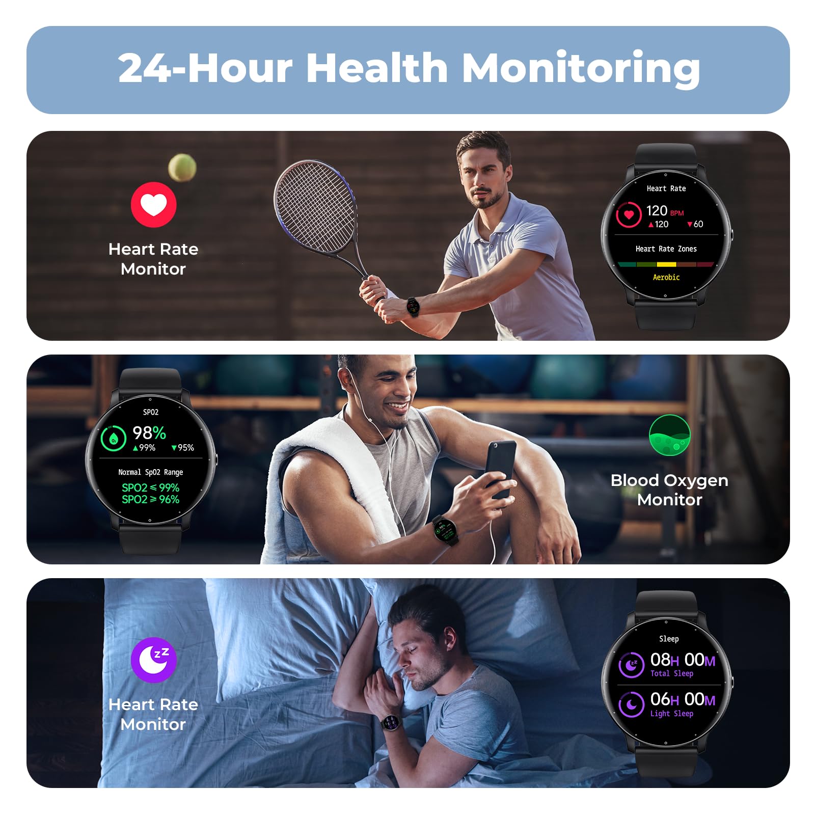 TIFOZEN Smart Watch for Men Women(Answer/Make Calls), 1.39" HD Fitness Tracker Watch with 30 Sport Modes, Heart Rate/SpO2/Sleep Monitor, IP68 Waterproof Activity Tracker for iPhone & Android, Black