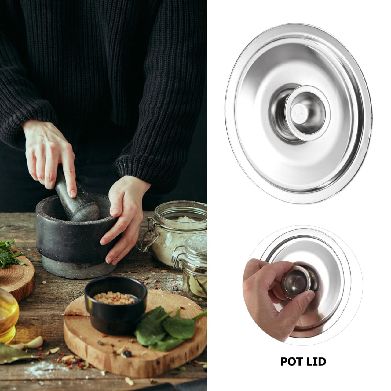 HAKIDZEL 1pc Stainless Steel Sturdy Seasoning Pot Lid Kitchen Gadget for Home Cooking Versatile Cover for Spice Pots and Seasoning Containers