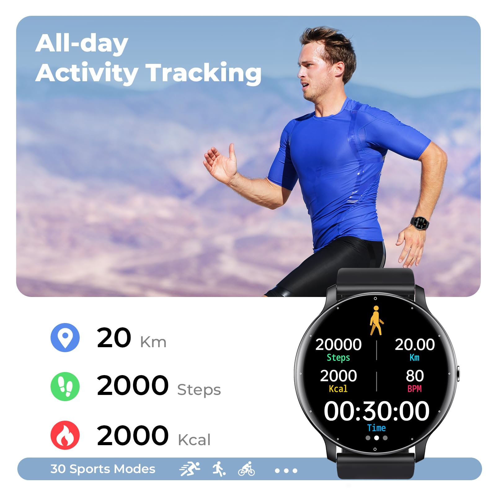 TIFOZEN Smart Watch for Men Women(Answer/Make Calls), 1.39" HD Fitness Tracker Watch with 30 Sport Modes, Heart Rate/SpO2/Sleep Monitor, IP68 Waterproof Activity Tracker for iPhone & Android, Black